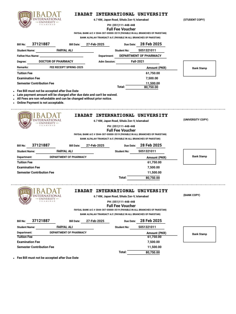 Ums - Iiui.edu - PK Student Student-Invoice PDF-preview 307930 206 | PDF | Fee | Banking