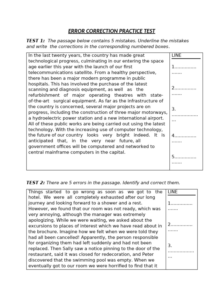 ERROR CORRECTION PRACTICE TESTs | PDF | Anger | Language Interpretation