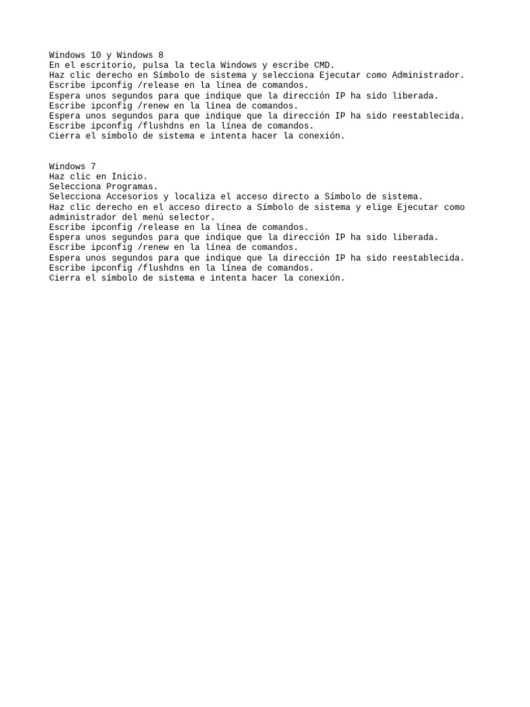 Liberar IP, Renovar IP, y Refrescar DNS | PDF