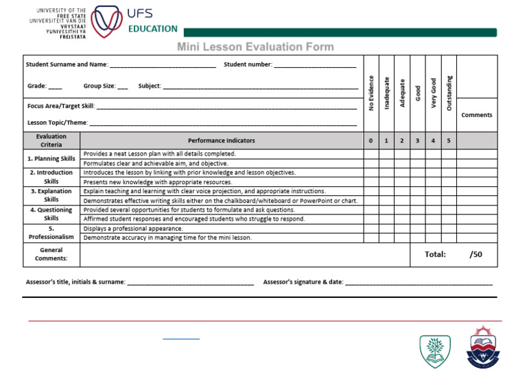 04 - Mini Lesson Evaluation Form | PDF | Education Theory | Human ...