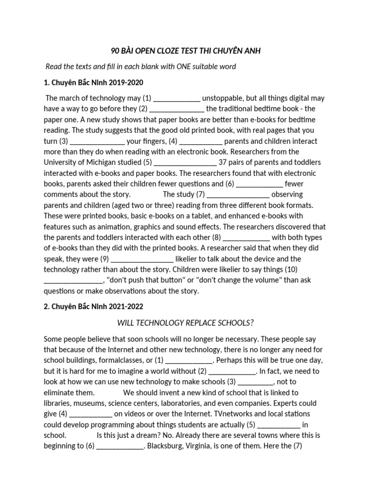 90 Open Cloze Tests for English Exams | PDF | Grandparent | Behavioural ...