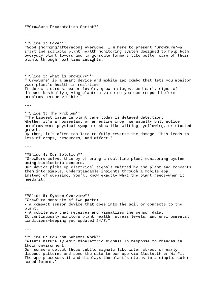 GrowSure Presentation Script edited | PDF | Agriculture | Mobile App