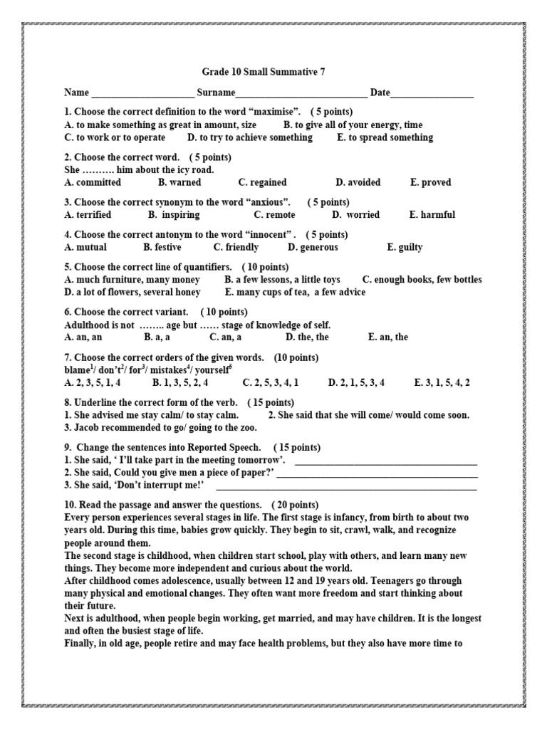 Grade 10 Small Summative 7 - GulshanAnar-1 | PDF | Adolescence | Human Development