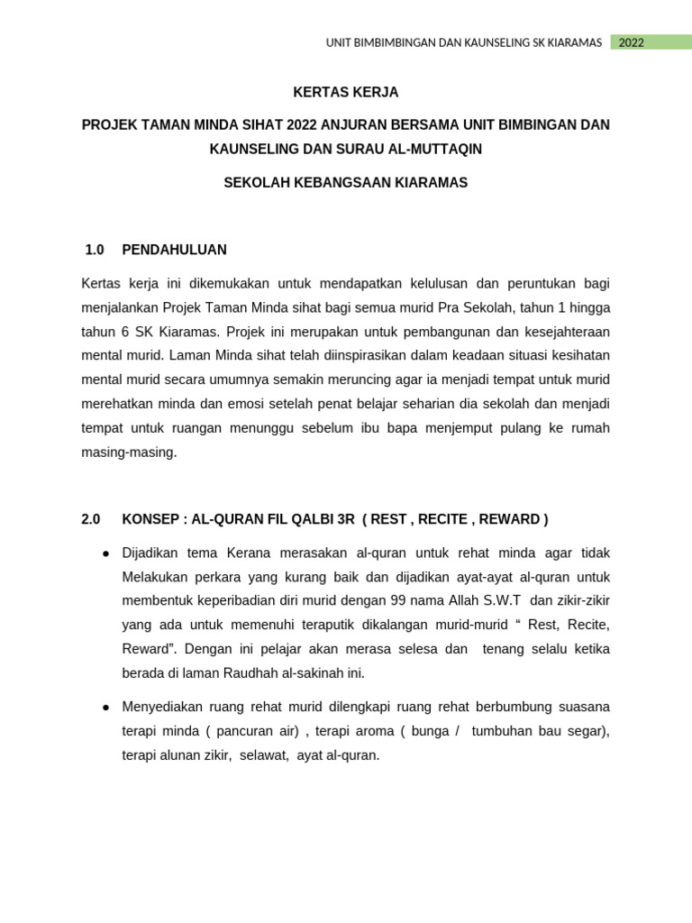Kertas Kerja Projek Laman Mida Sihat - Zakat Ambank | PDF