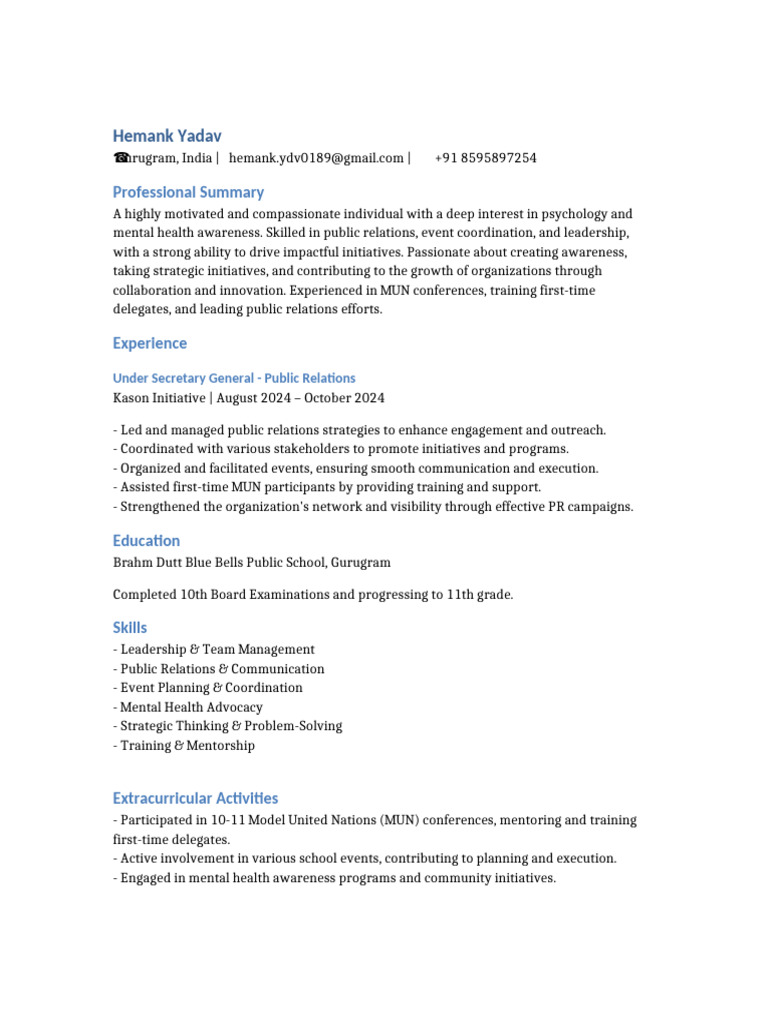 Hemank Yadav CV | PDF