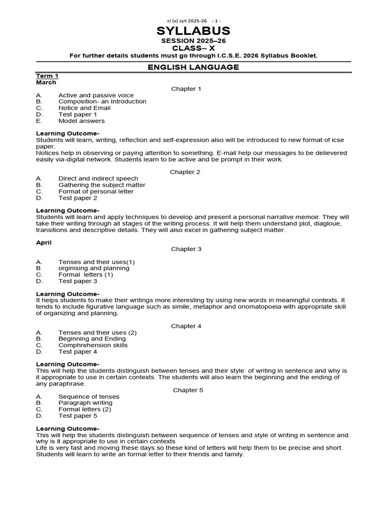 Class 10 English Syllabus 2025-26 | PDF | Reading Comprehension | Learning