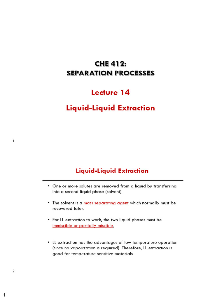 Lecture 14 LL Extraction 2 | PDF | Distillation | Liquids