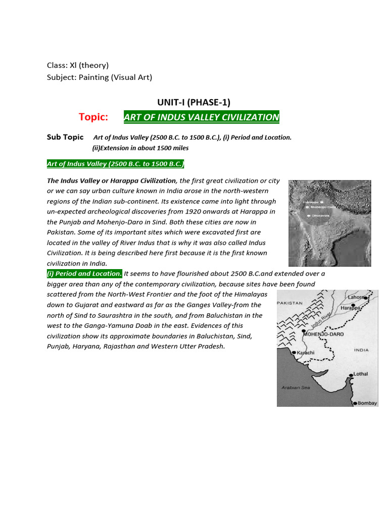 1, Art of Indus Valley (2500 B.C. To 1500 B.C.), (I) Period and ...