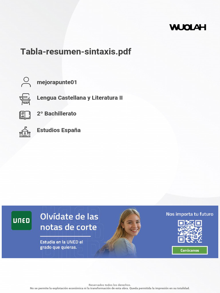 Wuolah Free Tabla Resumen Sintaxis | PDF | Lingüística | Tipología Lingüística