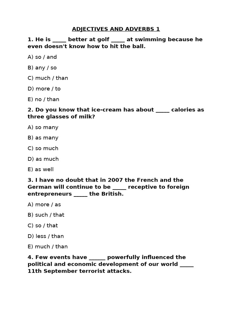 Adjectives and Adverbs Practice Quiz | PDF
