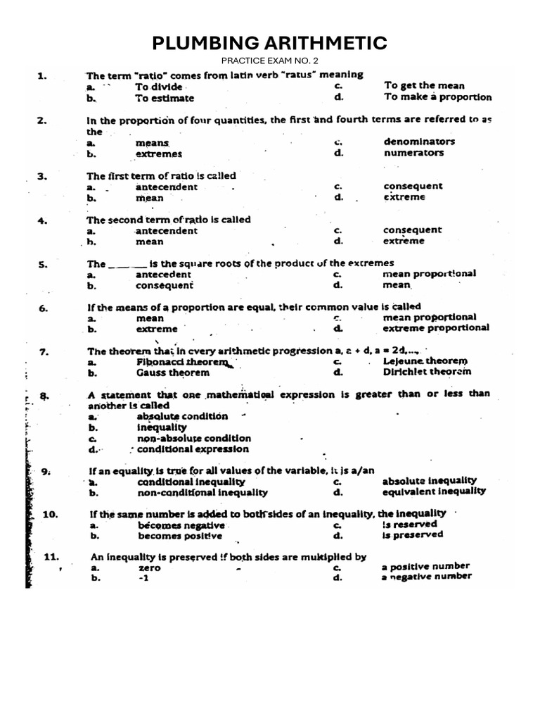 Plumbing Arithmetic - Practice Exam No. 2 | PDF