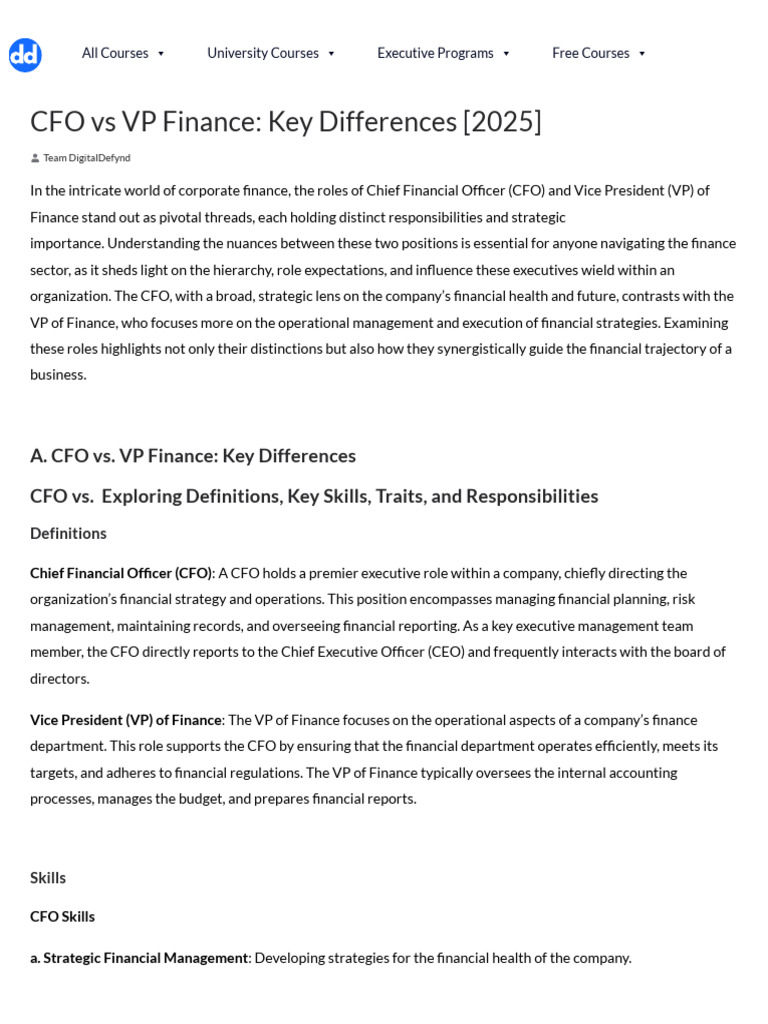 CFO Vs VP Finance - Key Differences (2025) - DigitalDefynd | PDF ...