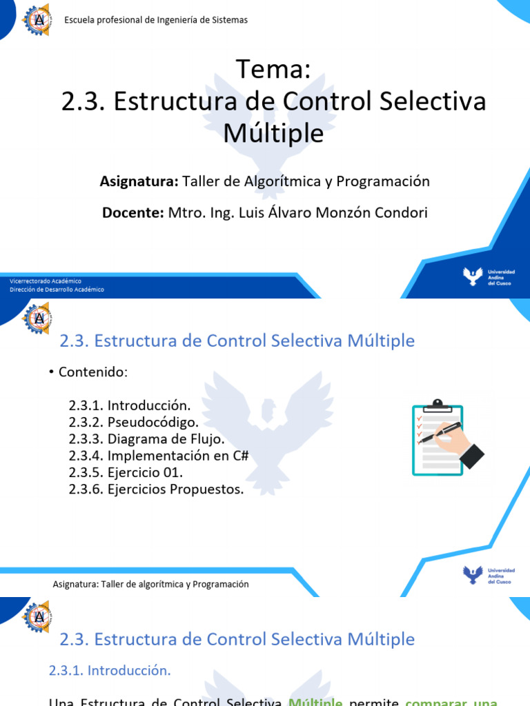 2.3. Estructura de Control Selectiva Múltiple | PDF | Algoritmos | Programación de computadoras