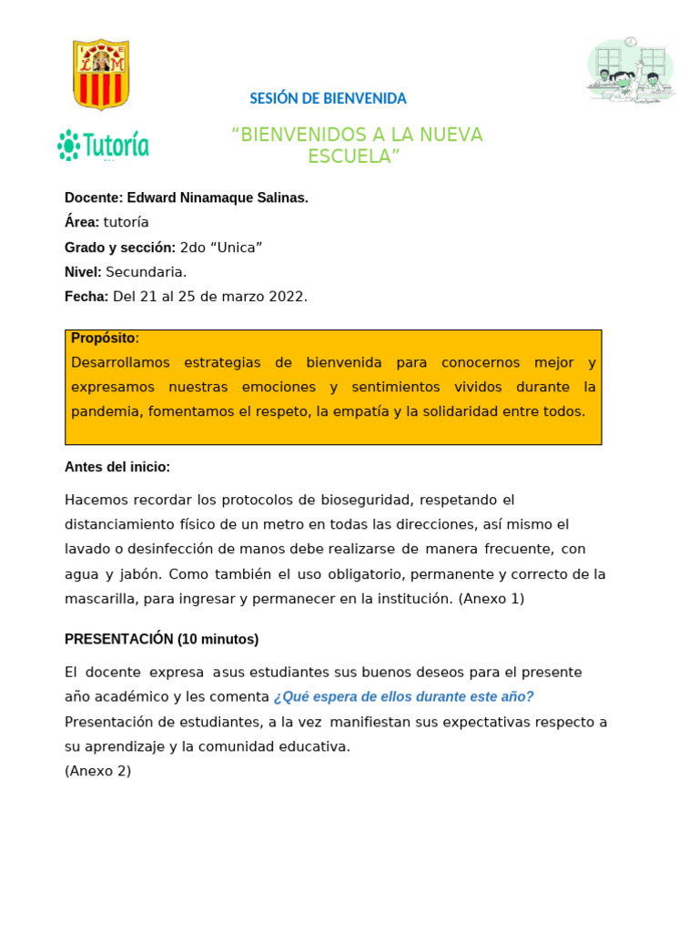 SESIÓN DE BIENVENIDA | PDF