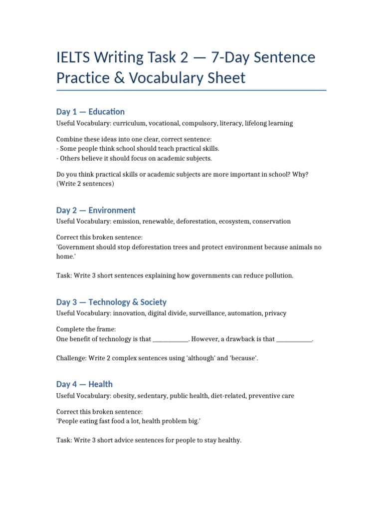 1IELTS Writing Task2 7 Day Plan | PDF