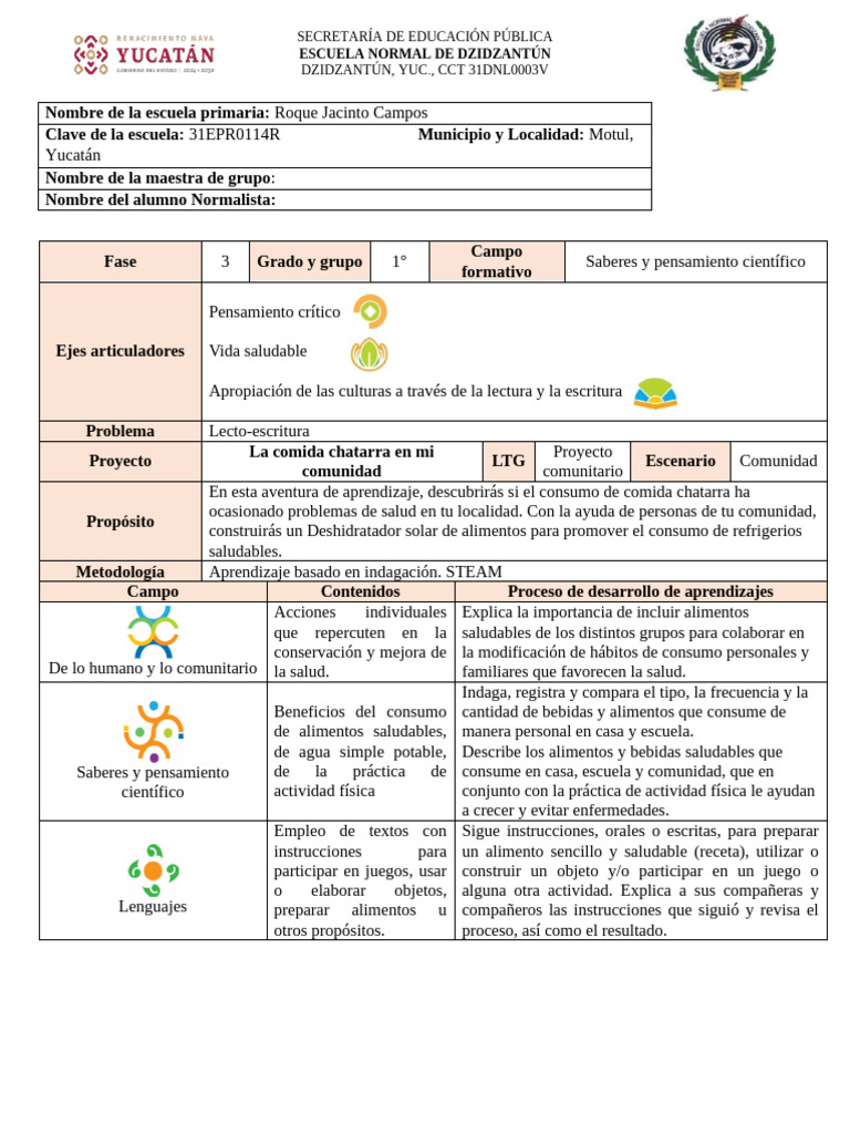 Proyecto La Comida Chatarra en Mi Comunidad 2025 | PDF | Almuerzo ...