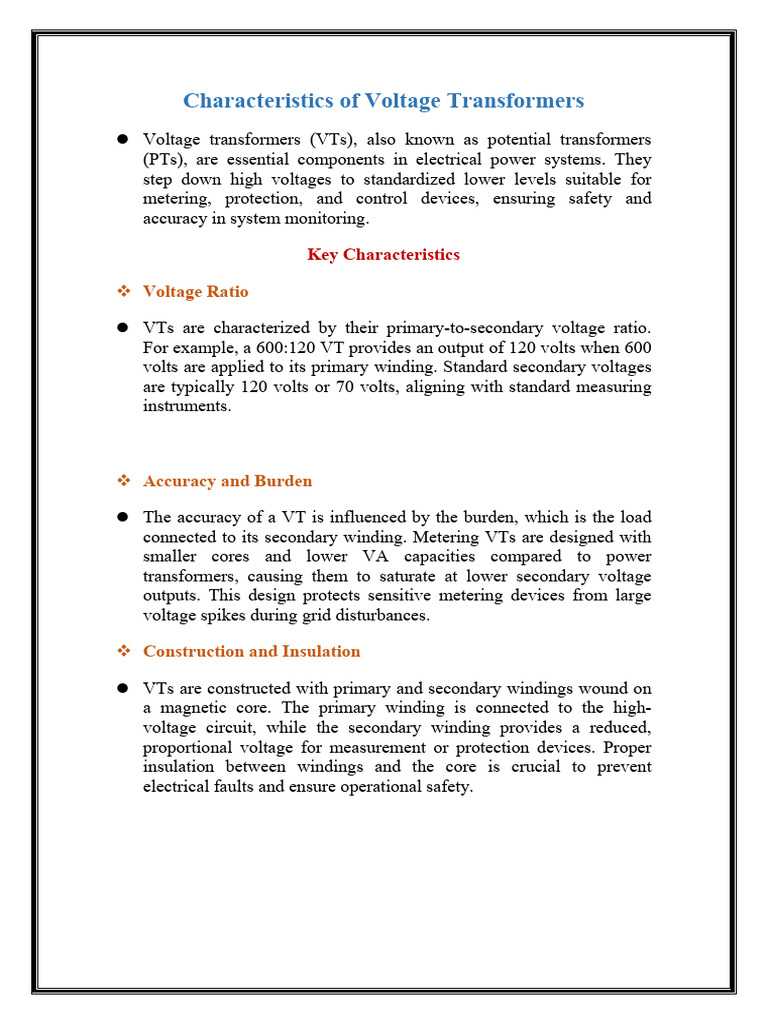 Characteristics of Voltage Transformers | PDF | Transformer | Voltage