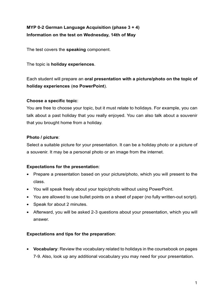 MYP 0-2 German Language Acquisition Phase 3 4 Information On The Test ...