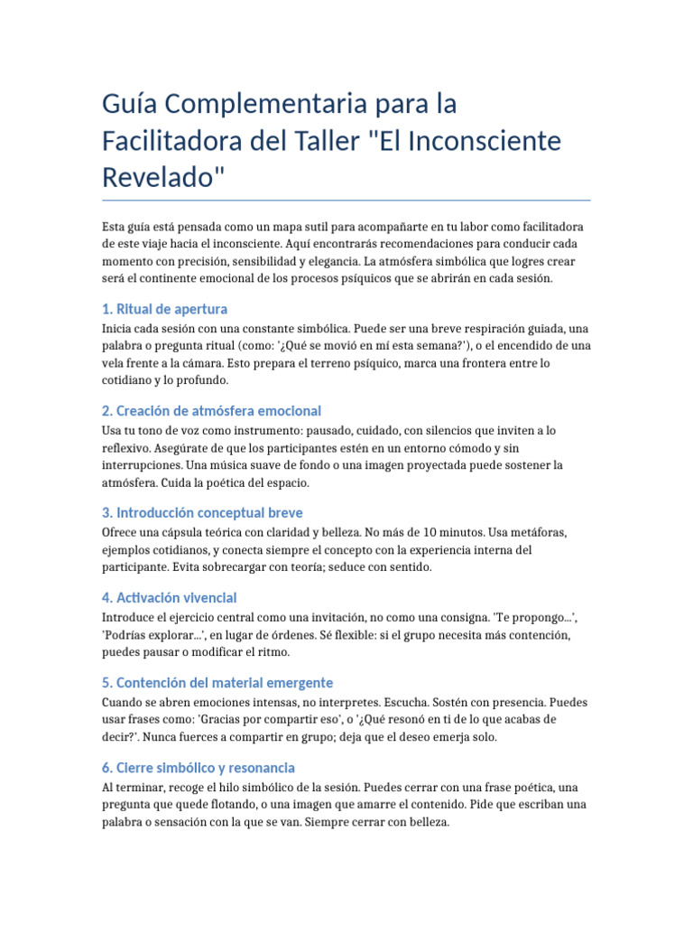 Guia Complementaria Facilitadora Taller | PDF