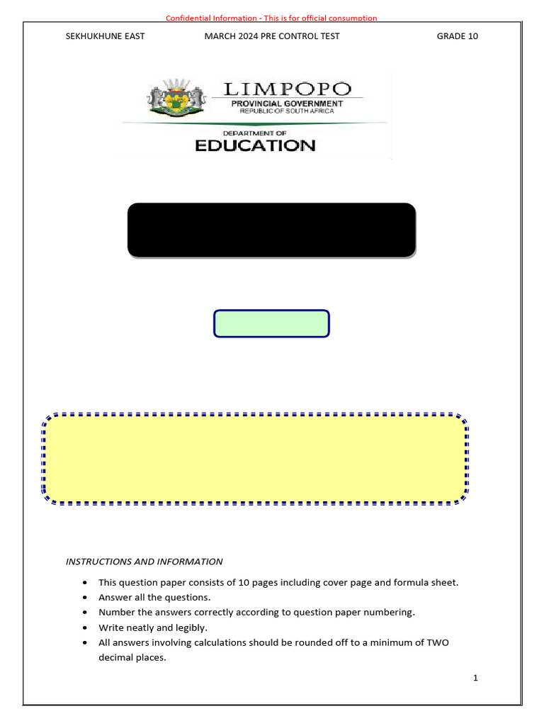 Grade 10 Physical Sciences Test March 2024 | PDF | Electromagnetic ...