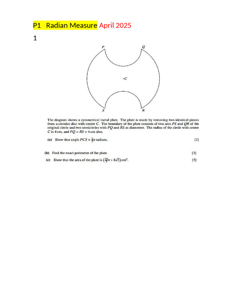 P1 Radian Measure April 2025 | PDF