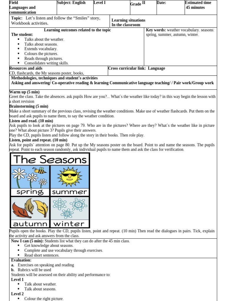 Teaching Weather and Seasons in English | PDF | Vocabulary | Language ...