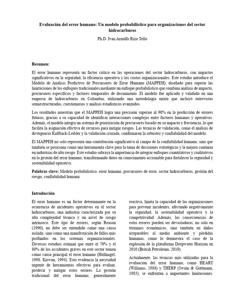 Modelo Probabilístico de Error Humano en Hidrocarburos | PDF ...