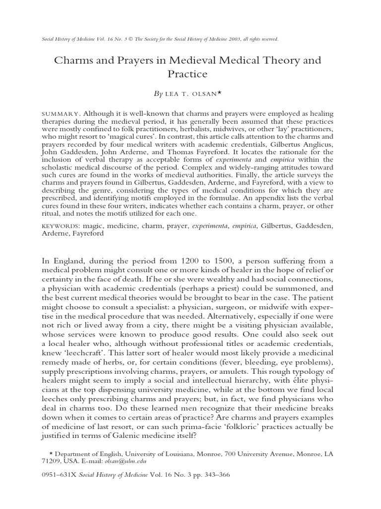Charms_and_Prayers_in_Medieval_Medical_T | PDF | Amulet | Physician