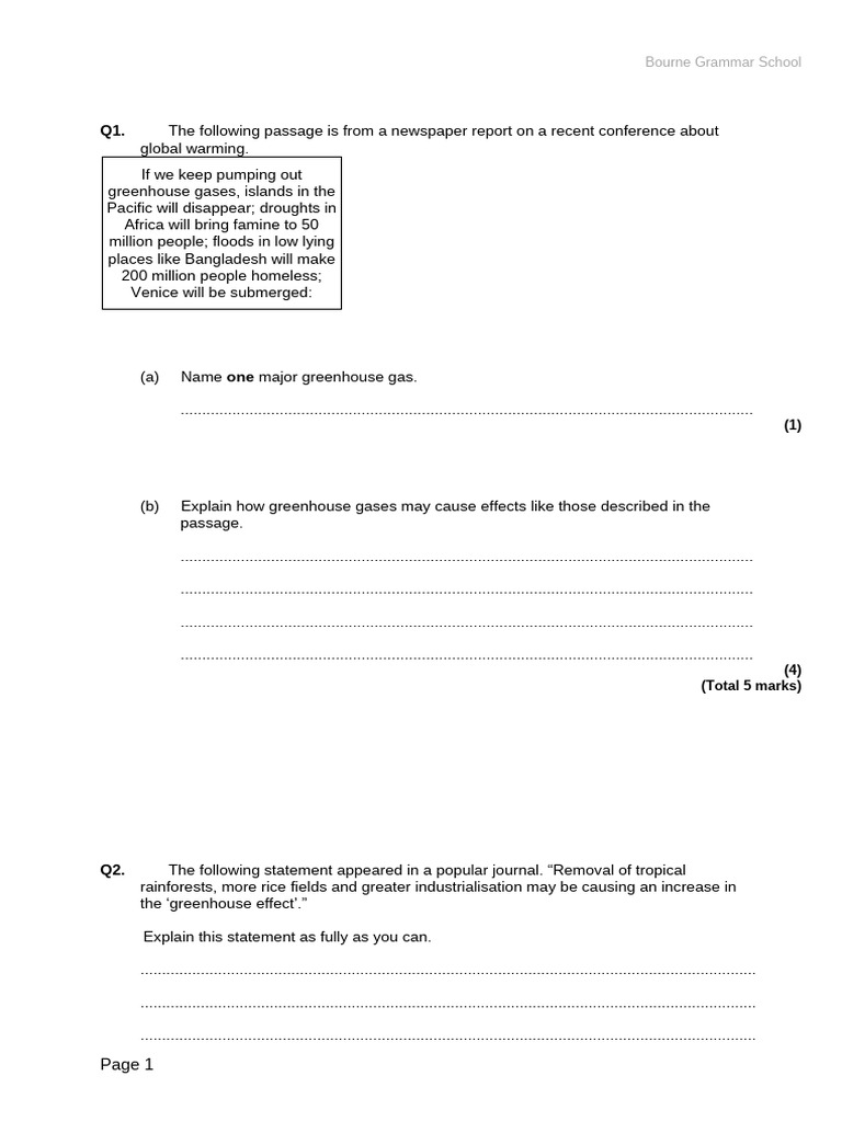 2.9 Human Impacts Revision Questions and Mark Scheme | PDF | Waste ...