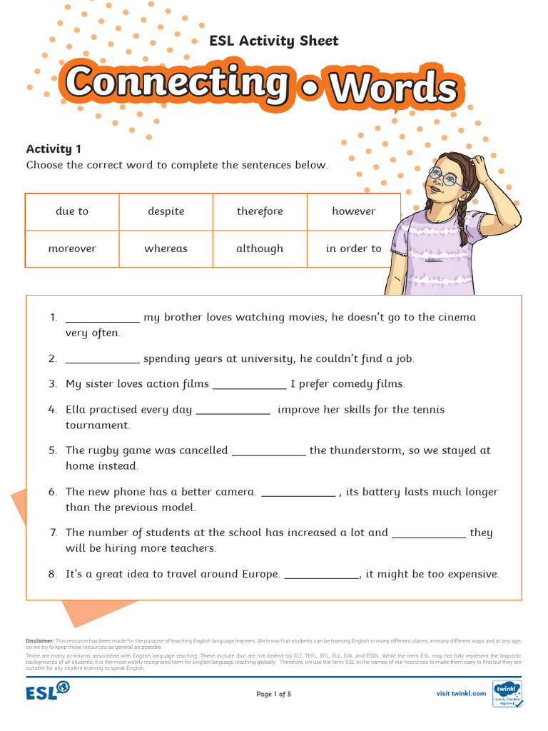 Connecting Words-Grammar-Activity-Sheet-Teens-B2 - Ver - 2 | PDF ...