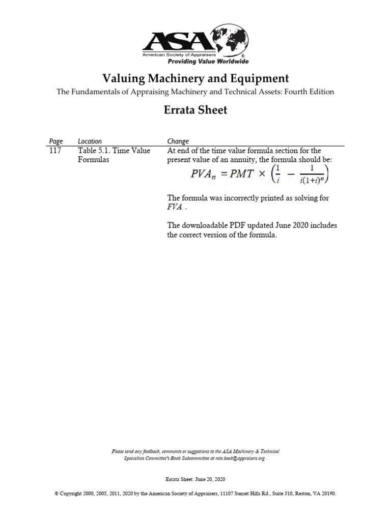 Estimated Useful Lives 2018 Version VME4 Errata Sheet 2020-0620 | PDF ...
