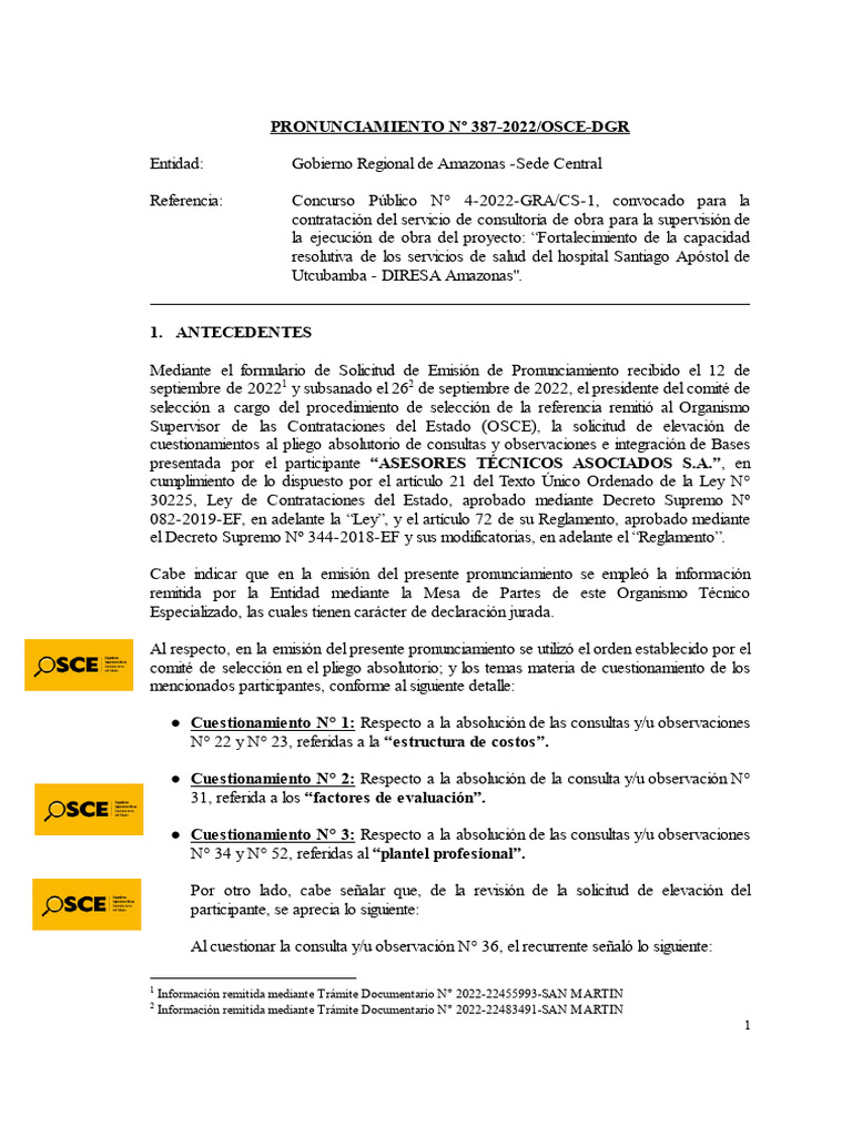 Pronunciamiento N 3872022.oscedgr 20221012 180456 373 | PDF | Arbitraje ...