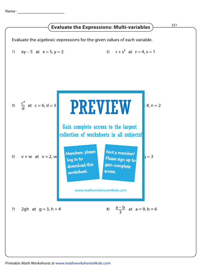 evaluating-expressions-multi-variable-easy-1 | PDF
