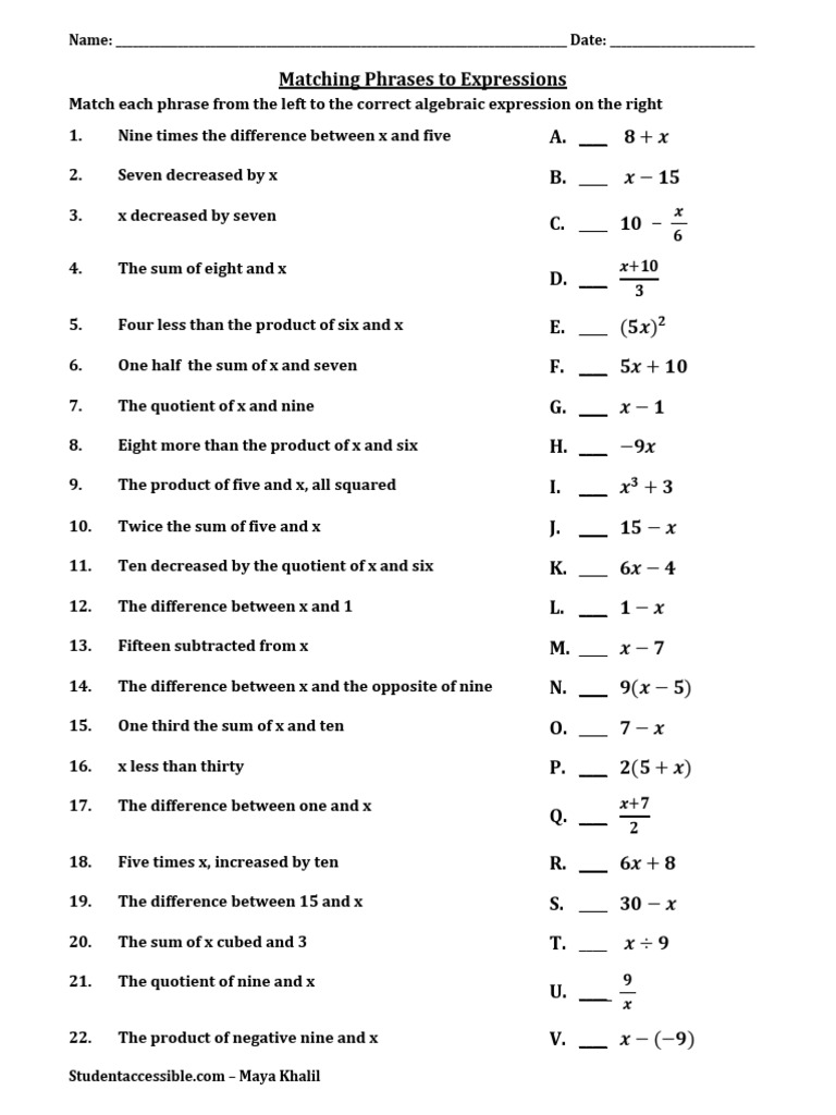 Matching Algebraic Expressions | PDF