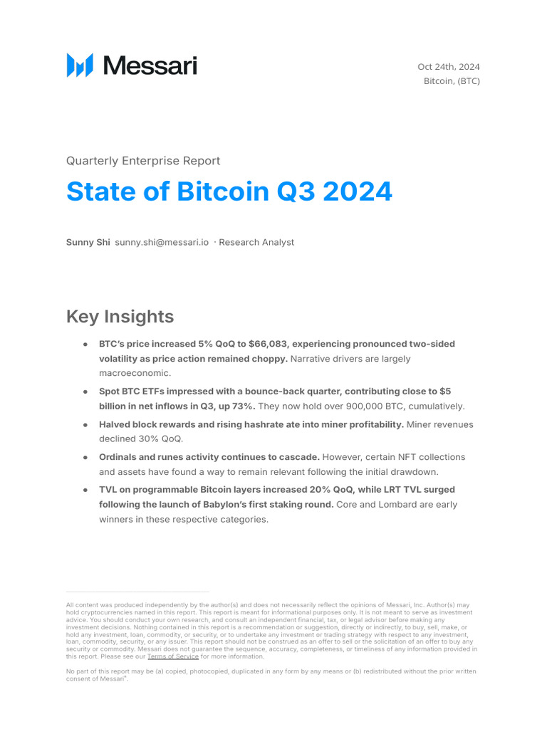 State of Bitcoin Q3 2024 | PDF | Bitcoin | Exchange Traded Fund