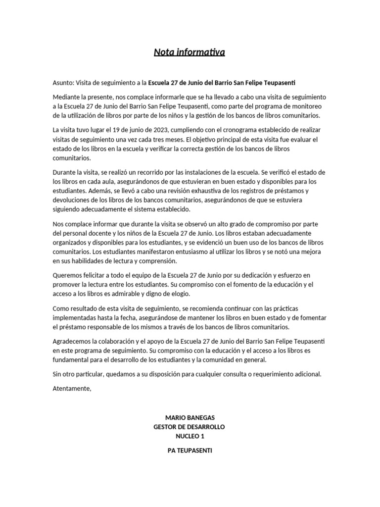 Nota Informativa | PDF | Aprendizaje