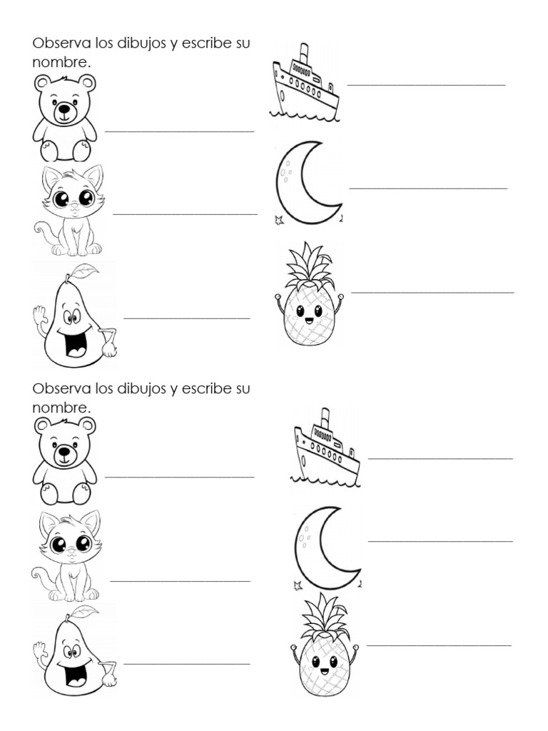 Dibujos para escribir nombres en 1er grado | PDF
