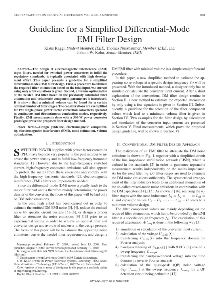 Guideline For Simplified Differential-Mode EMI Filter Design | PDF | Electronic Filter | Root ...