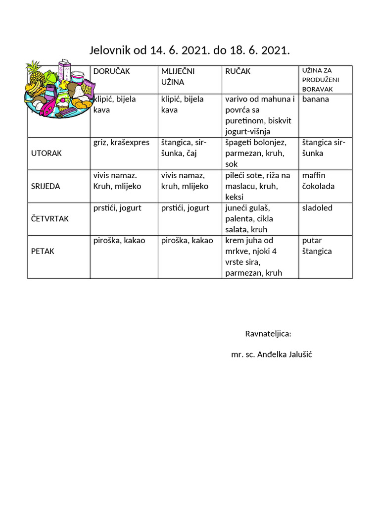 Jelovnik Od 14.6. - 18.6. 2021. | PDF