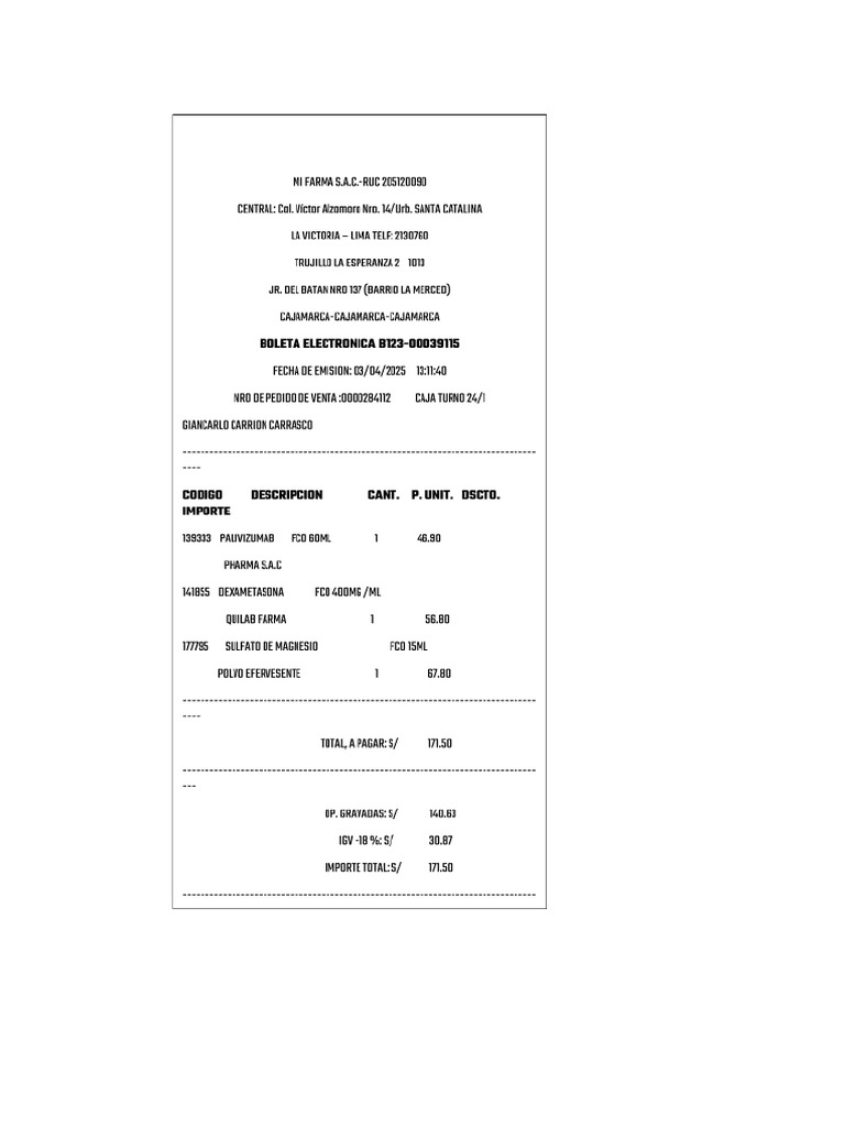 Boleta Medicamentos | PDF