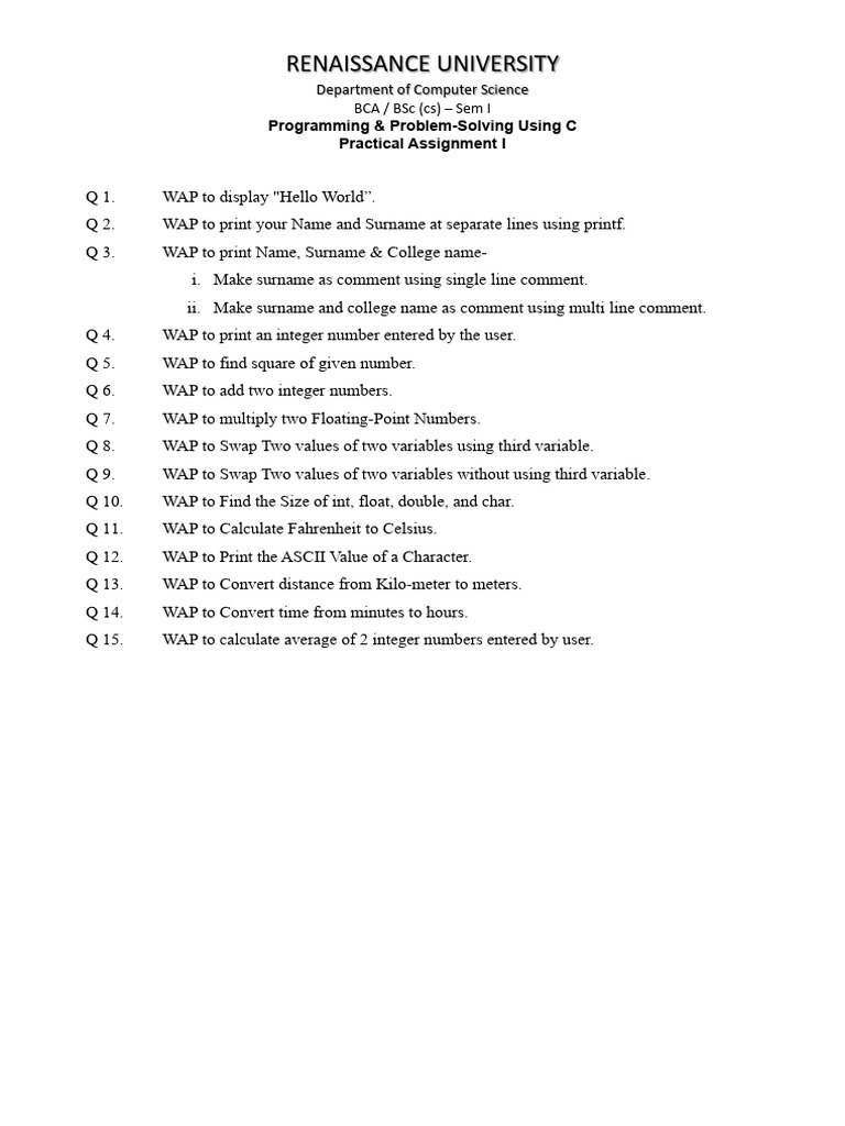 C Language Assignment I | PDF