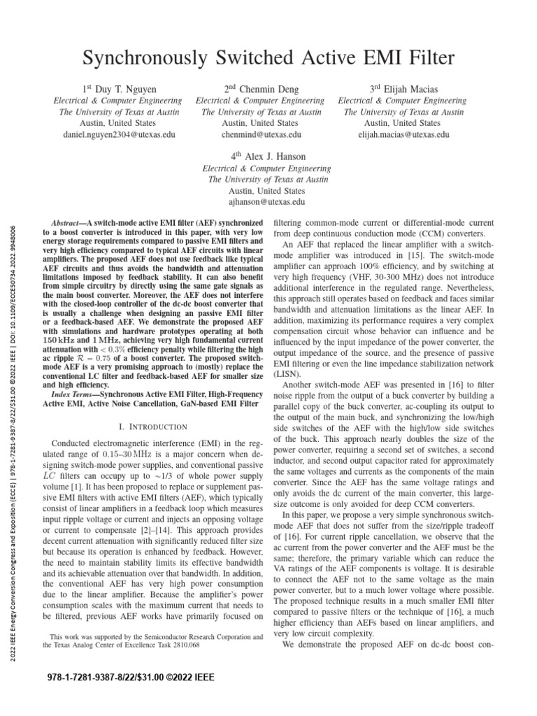Synchronously Switched Active EMI Filter | PDF | Electronic Filter | Electric Power