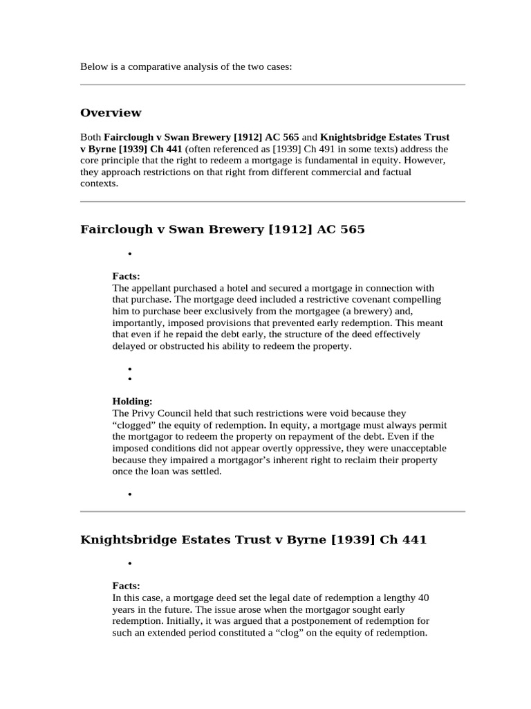 Equity of Redemption in Key Cases | PDF | Mortgage Law | Common Law