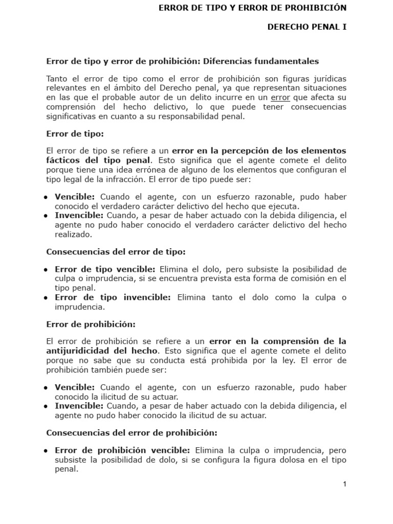 Error de Tipo y Error de Prohibición | PDF | Intención (Derecho Penal ...