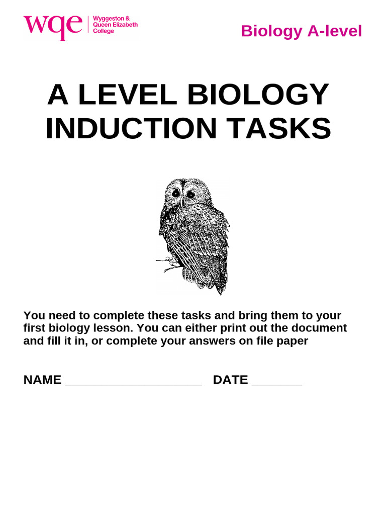 A-level Biology Induction Tasks | PDF