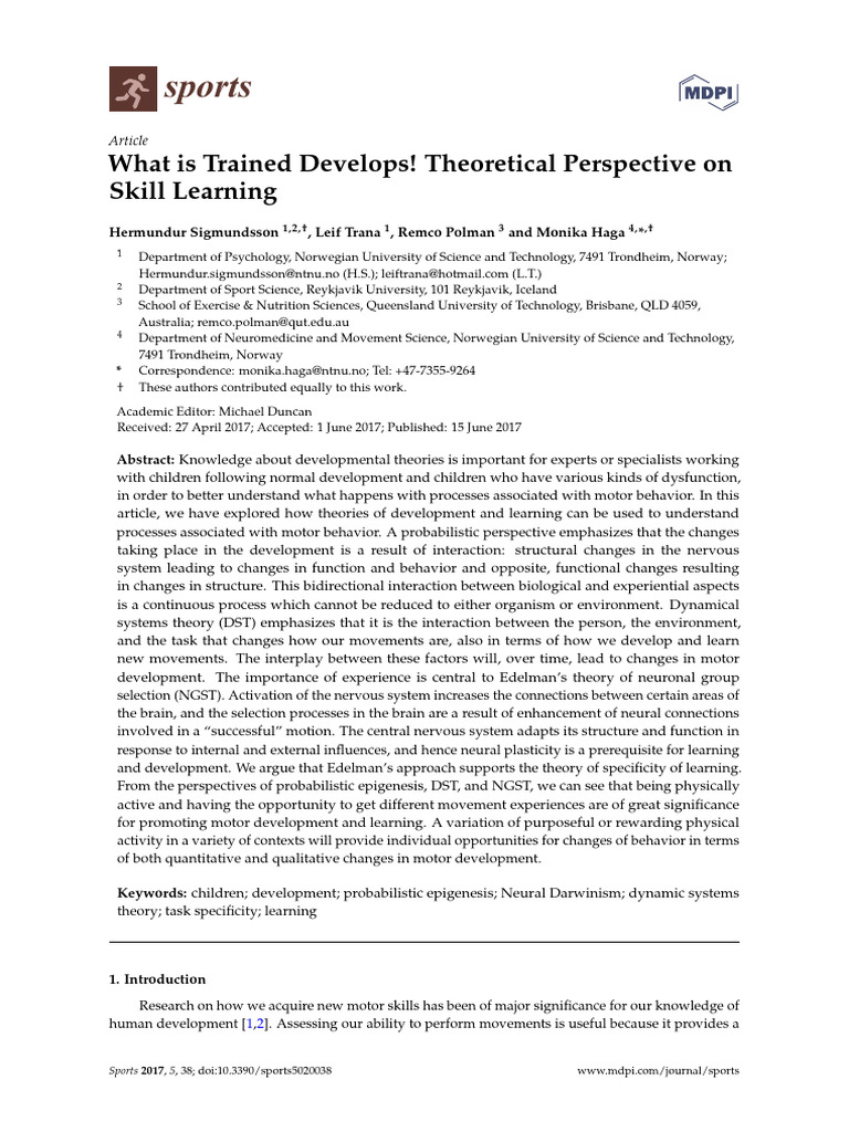 Theories of Motor Skill Development | PDF | Brain | Epigenetics