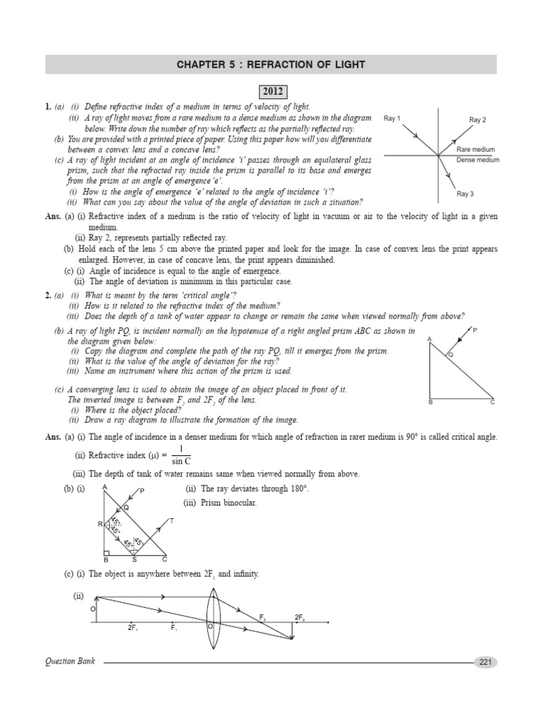 Refraction of Light Class 10 Icse | PDF | Refraction | Refractive Index