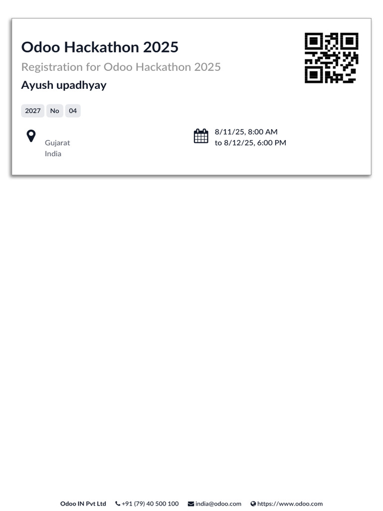 Tickets - Odoo Hackathon 2025 (Aug 11, 2025, 8-00-00 AM) - Ayush ...