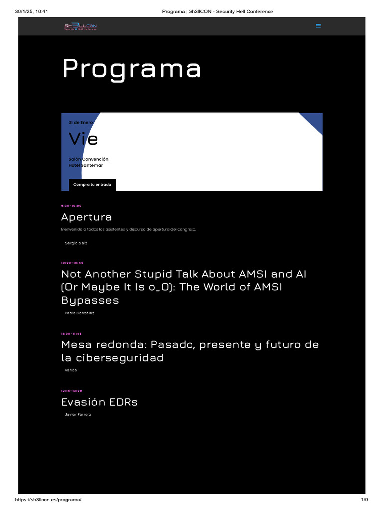 Programa Sabado 1 _ Sh3llCON - Security Hell Conference | PDF | Ingeniería Informática ...
