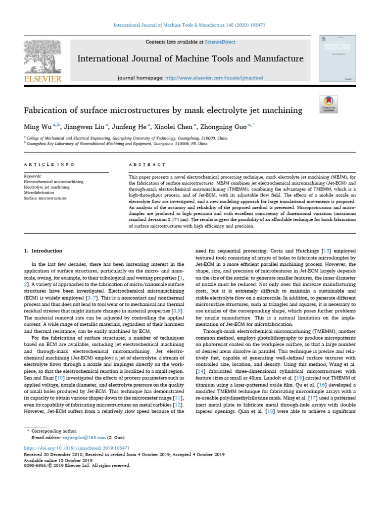 Fabrication of Surface Microstructures by Mask Electrolyte J | PDF ...